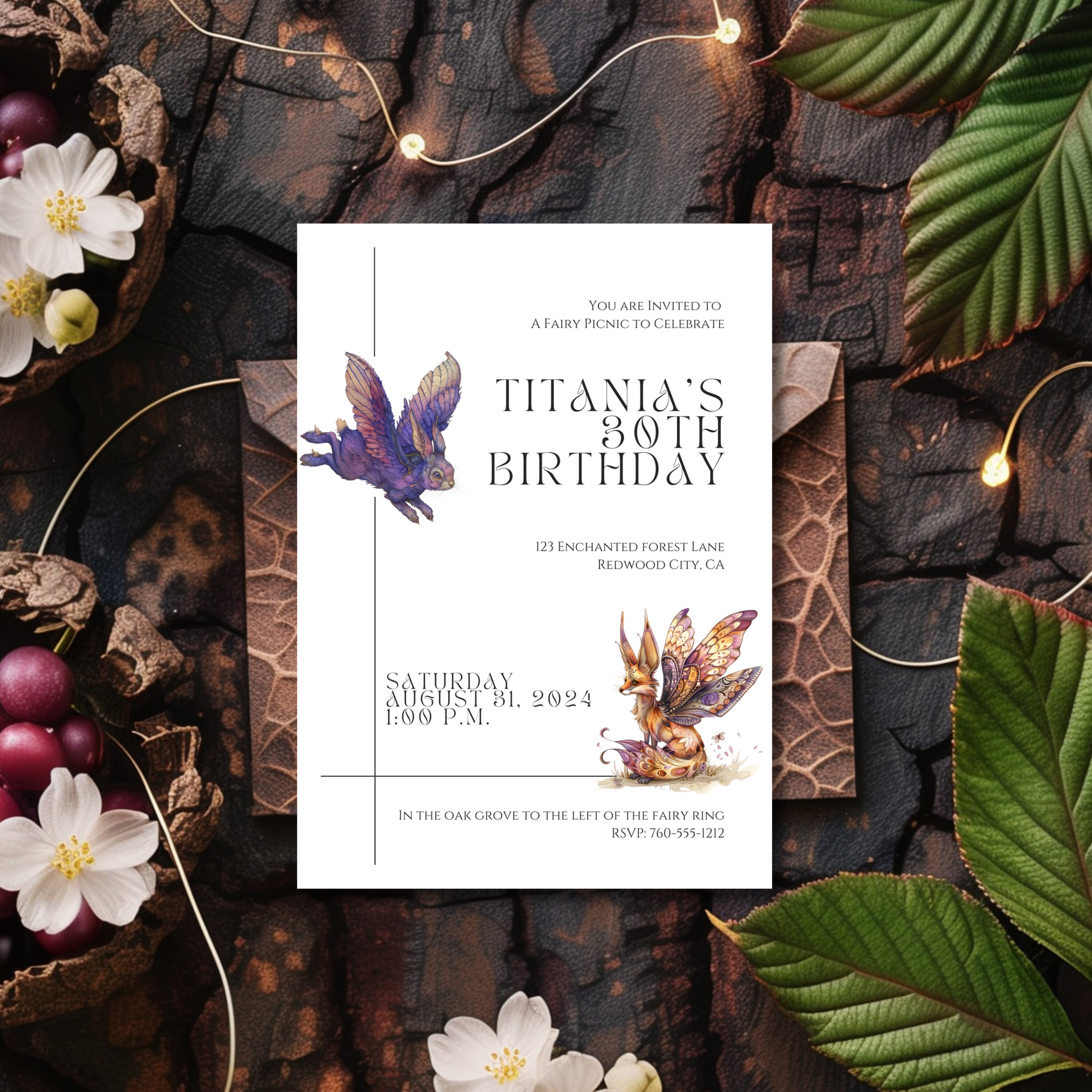 Editable Birthday Party Invitation Magical Fairy Creatures Picnic ...