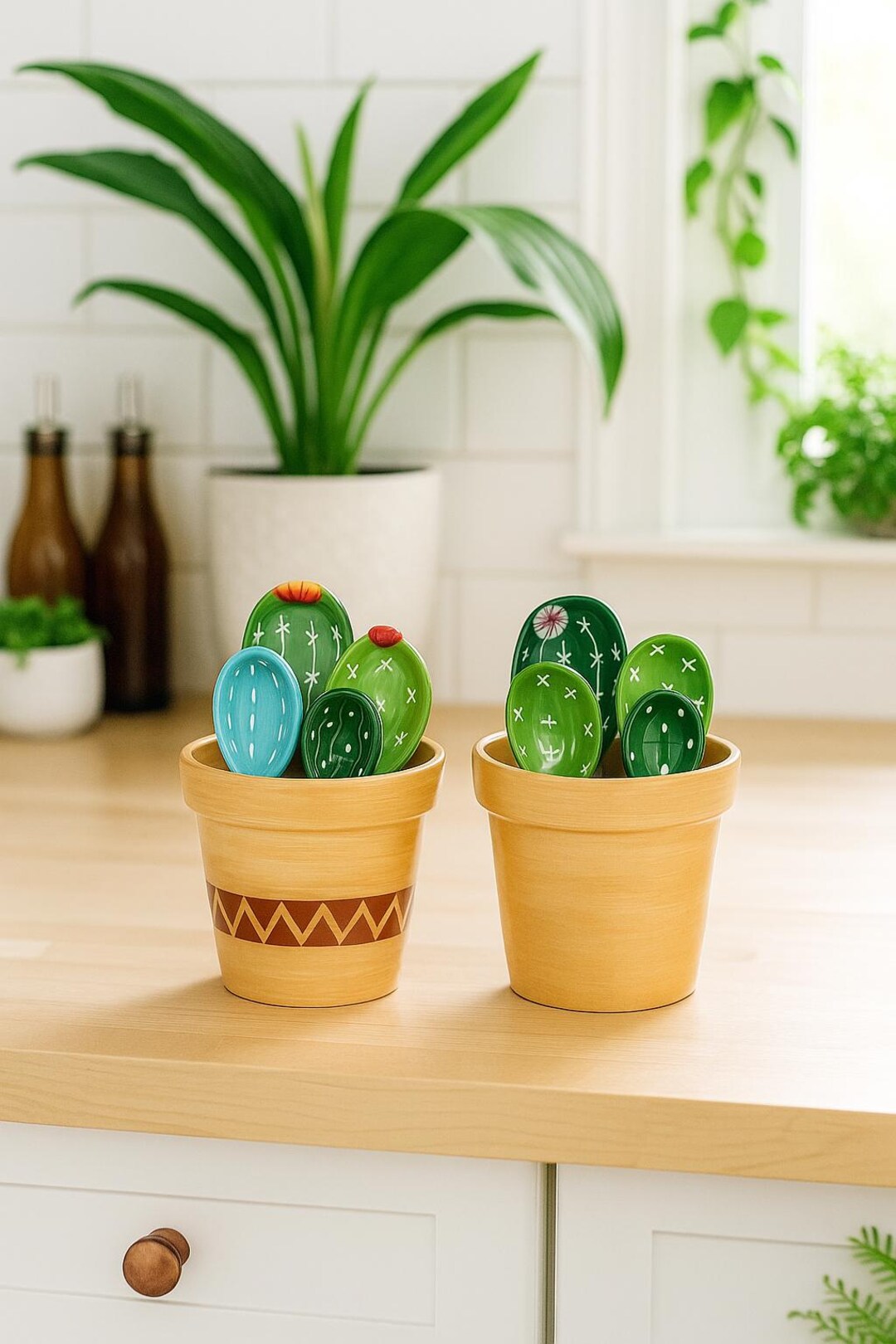 Cactus Measuring Spoons Set Ceramic Houseplant Decor Aesthetic Gift ...