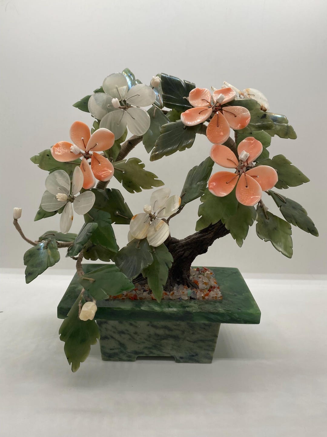 Vintage Taiwanese Agate Jade Stone Carved Bonsai Tree With Stone ...