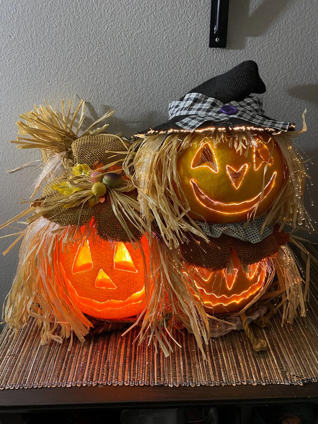 Vintage Lighted Color Changing Fiber Optic Pumpkin Head Scarecrow ...