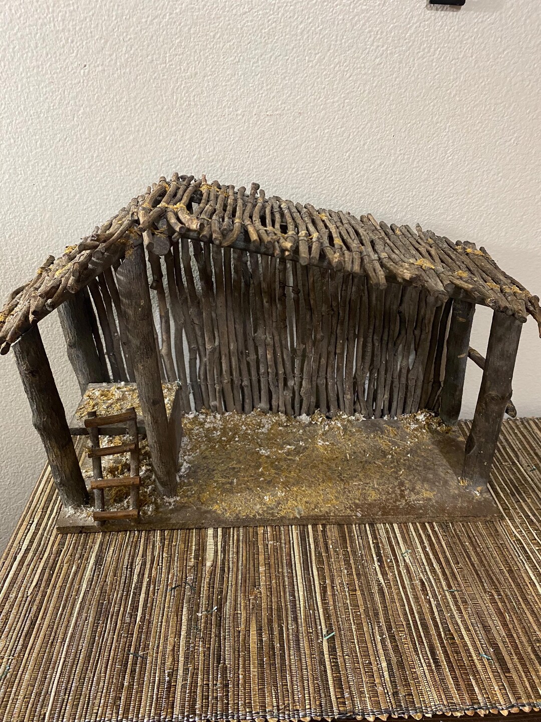 Vintage Nativity Stable Manger Rustic Wood Moss Christmas 16x11x6 No ...
