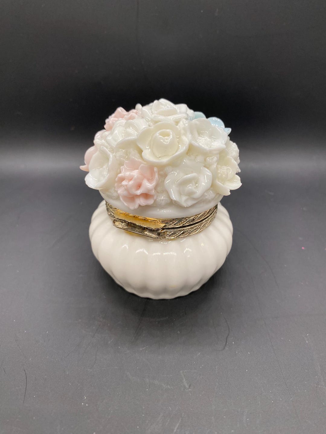 Vintage Lenwile Ardalt Japan White Porcelain Floral Round Trinket Box ...