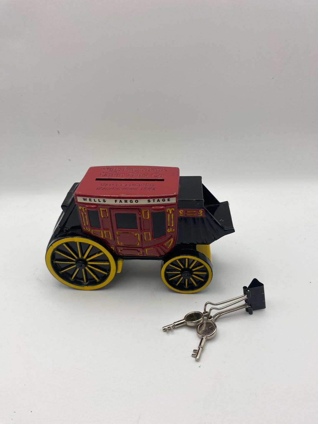 Vintage 1998 Wells Fargo Wagon Metal Toy Money Coin Safe Bank- With ...
