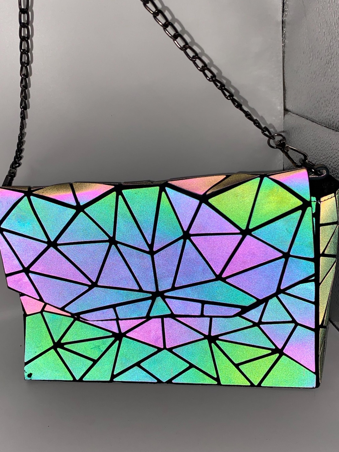 Holographic Purse Geometric Handbag - Interchangeable Strap - Unique ...