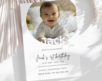 Editable 1st Birthday Photo Invitation, Minimal First Birthday Invite ...