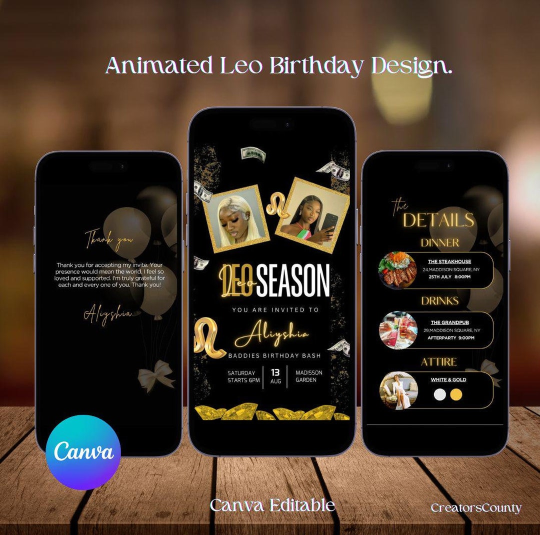 Leo Animated Birthday Evite, Leo Birthday Flyer, Leo Bash Flyer ...