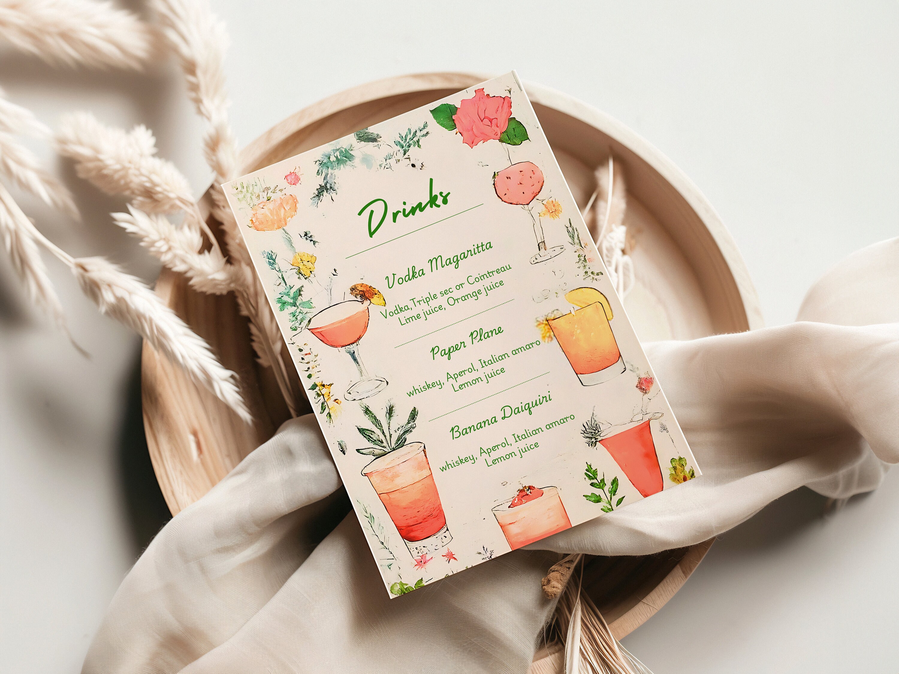 Printable Drinks Sign, Colorful Floral Drinks Menu Template, Editable ...