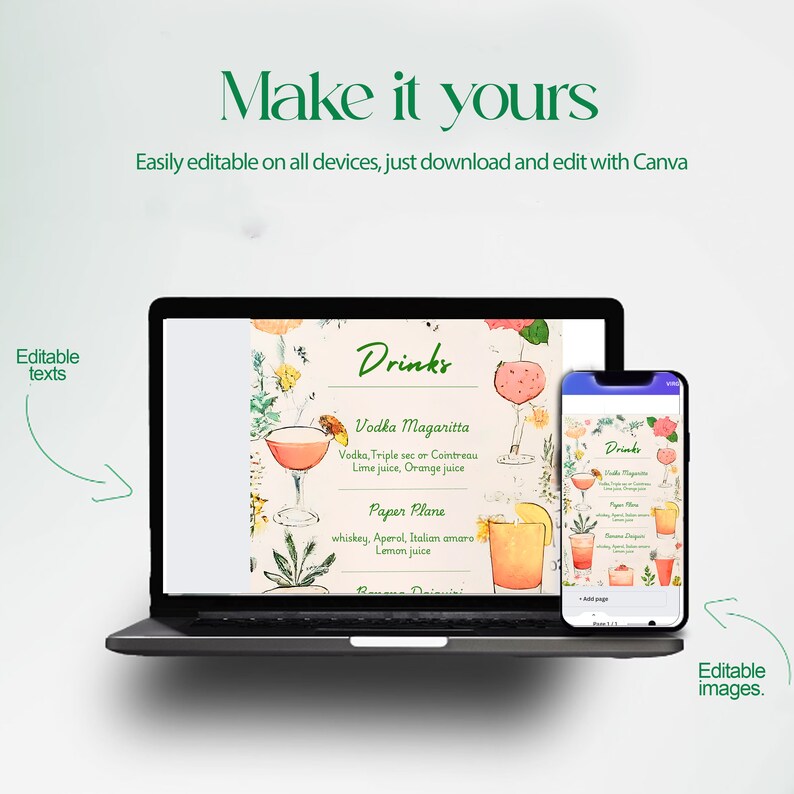 Printable Drinks Sign, Colorful Floral Drinks Menu Template, Editable ...
