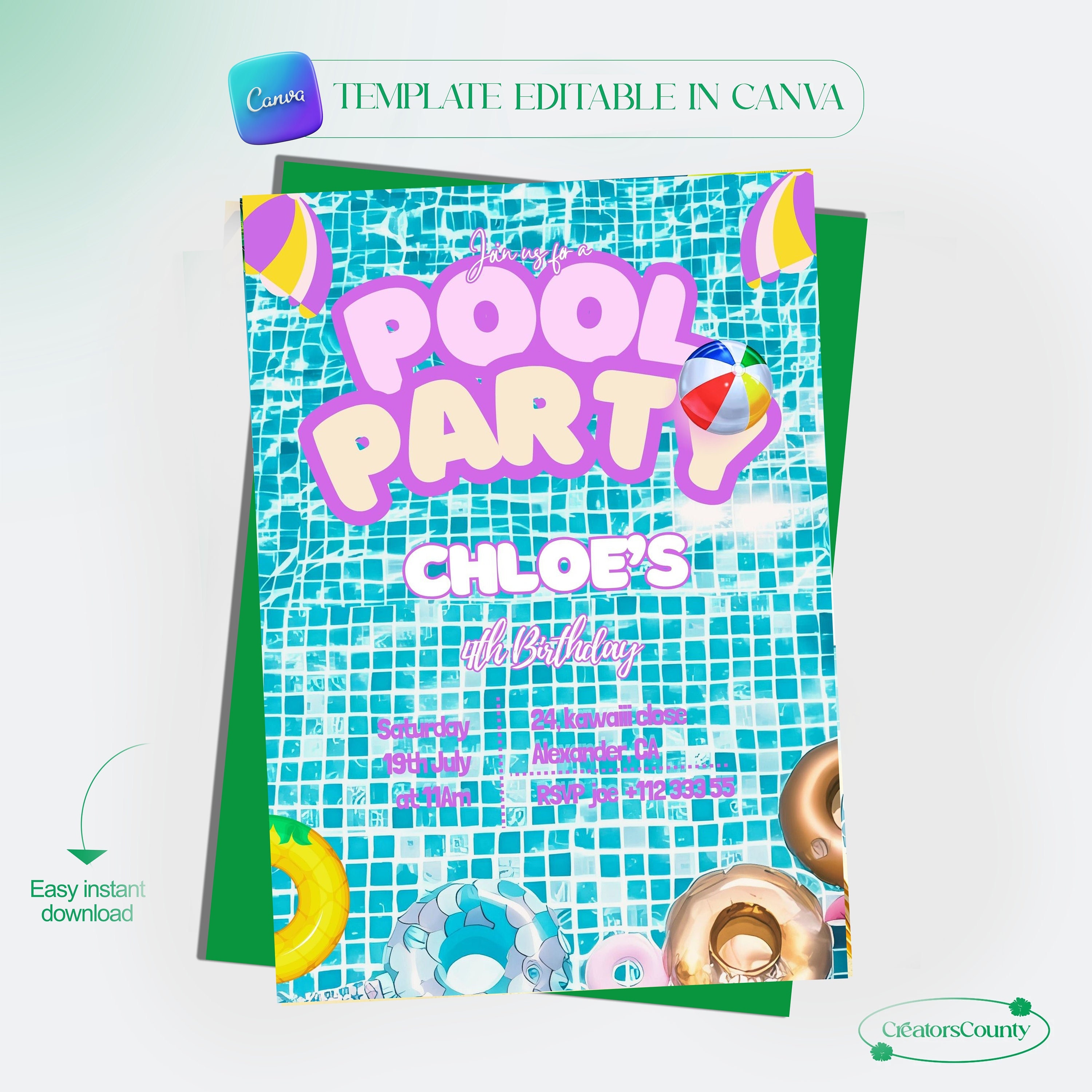 Pool Party Editable Flyer, Summer Birthday Party Invite, Birthday ...