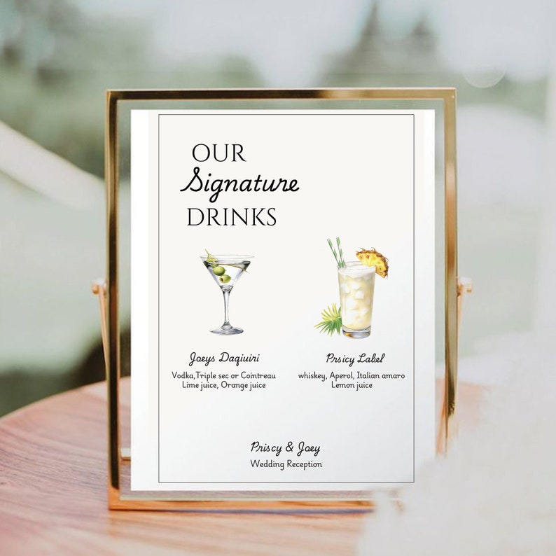 Editable Signature Drinks Template, Customizable His Hers Drink Sign ...