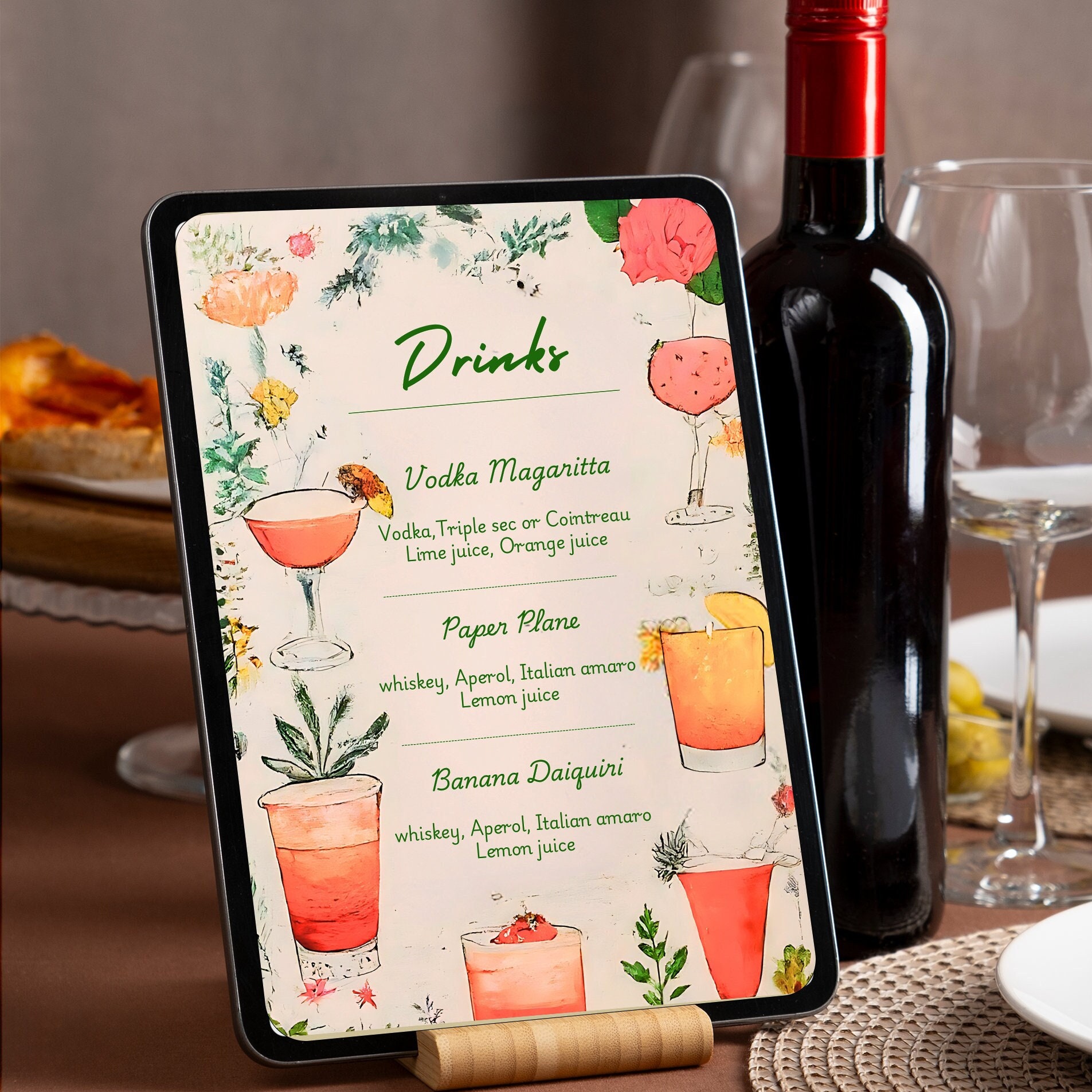 Printable Drinks Sign, Colorful Floral Drinks Menu Template, Editable ...