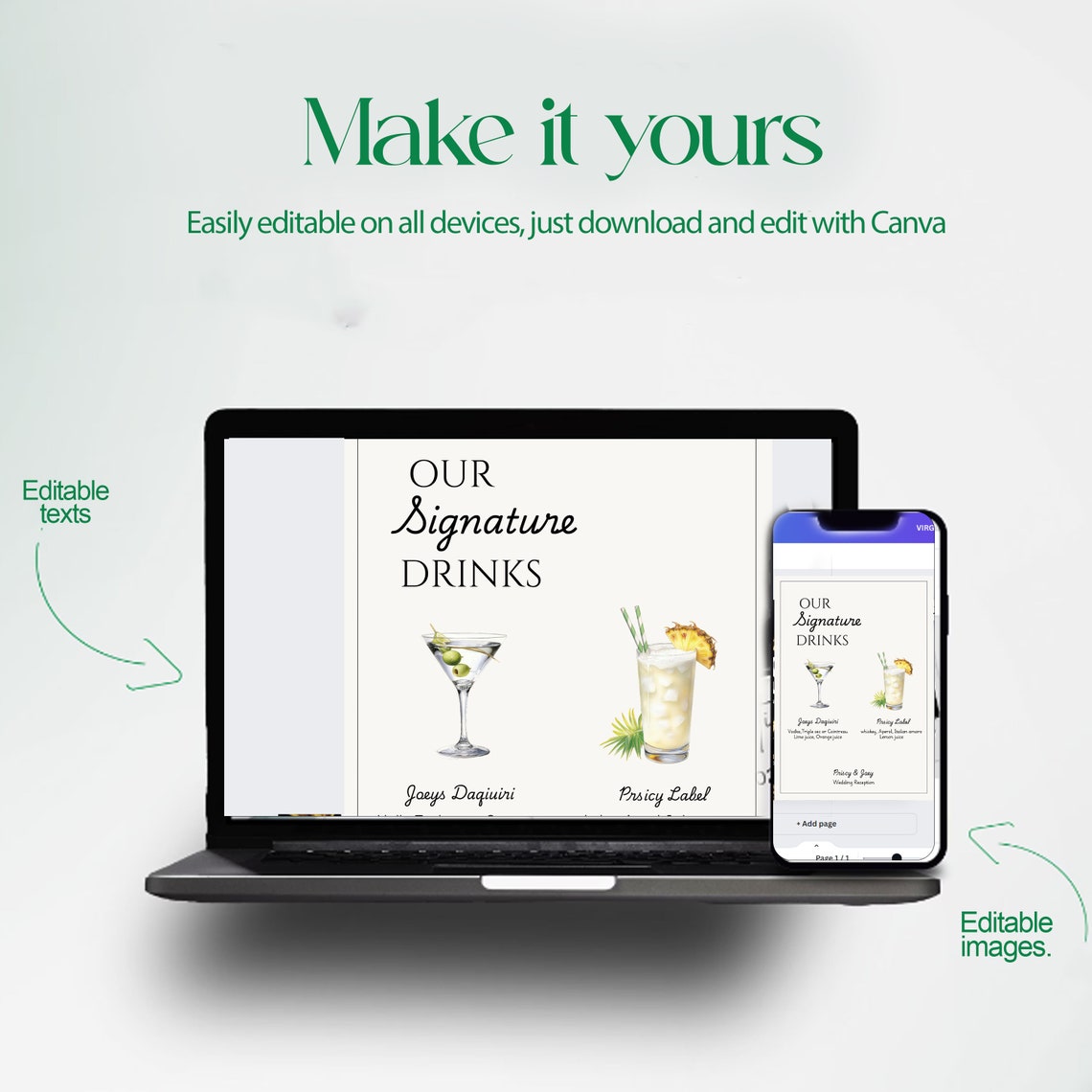 Editable Signature Drinks Template, Customizable His Hers Drink Sign ...