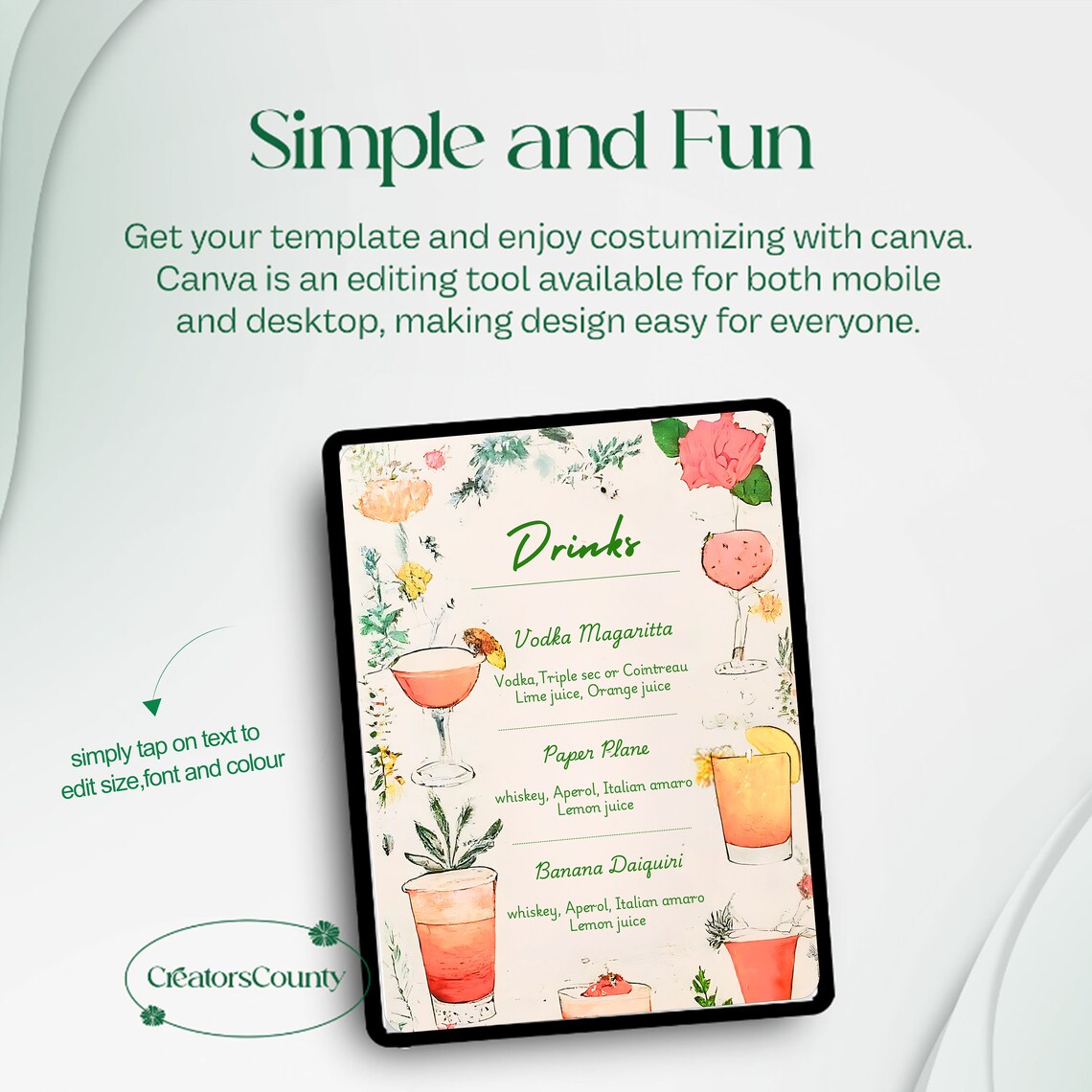 Printable Drinks Sign, Colorful Floral Drinks Menu Template, Editable ...