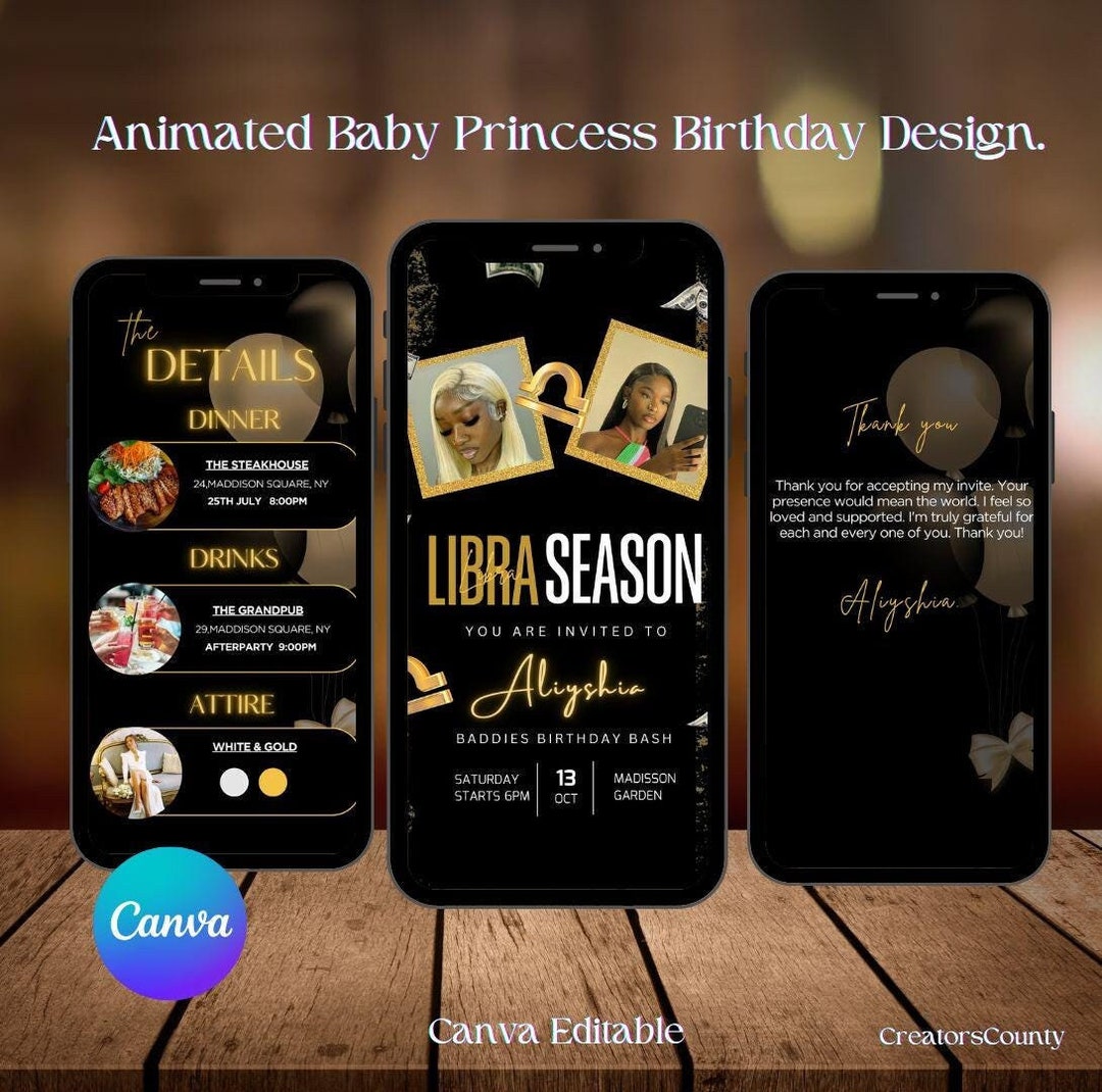 Libra Animated Birthday Evite, Libra Birthday Flyer, Animated Party ...
