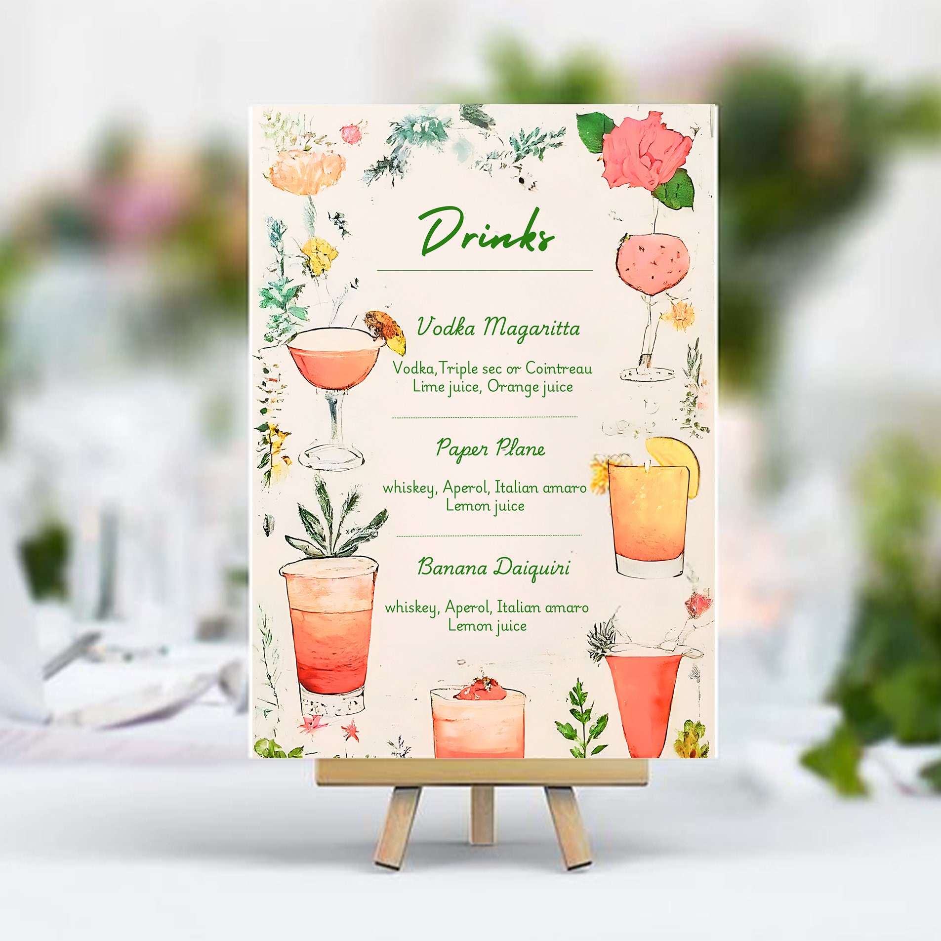 Printable Drinks Sign, Colorful Floral Drinks Menu Template, Editable ...