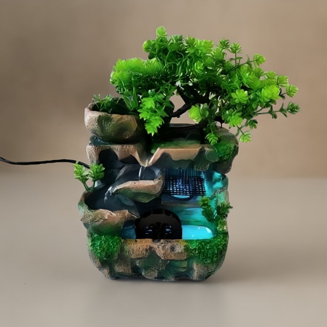 Indoor Desktop Water Fountain With Pump Illuminated Indoor Waterfall ...