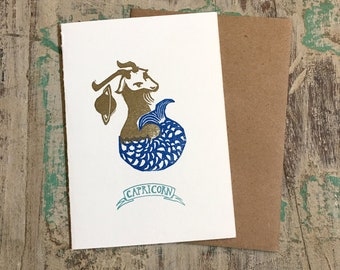 Aries the Ram Zodiac Letterpress Linocut Card | Etsy