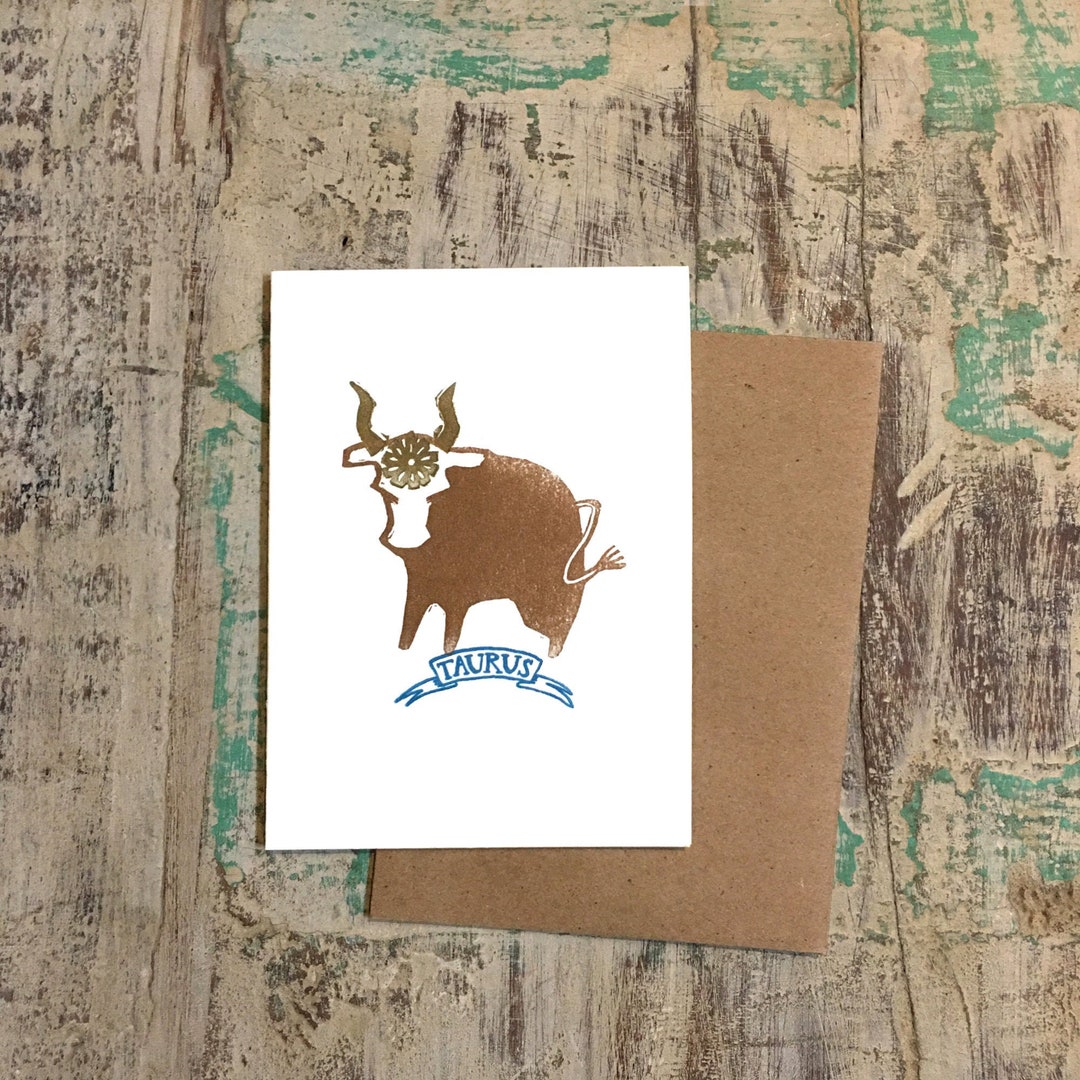 Taurus the Bull Zodiac Letterpress Linocut Card - Etsy