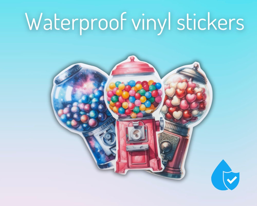 Gumball Machine Sticker Collection, Retro Vinyl Sticker Die Cut Set ...