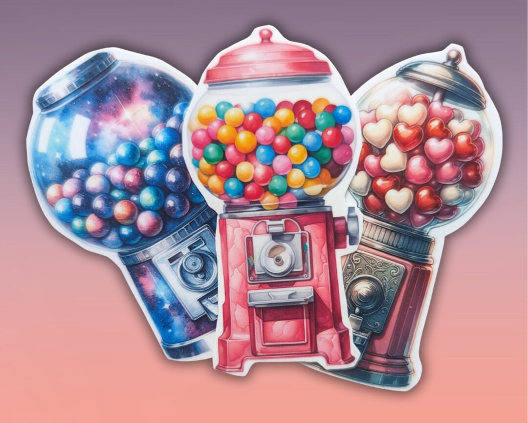 Gumball Machine Sticker Collection, Retro Vinyl Sticker Die Cut Set ...