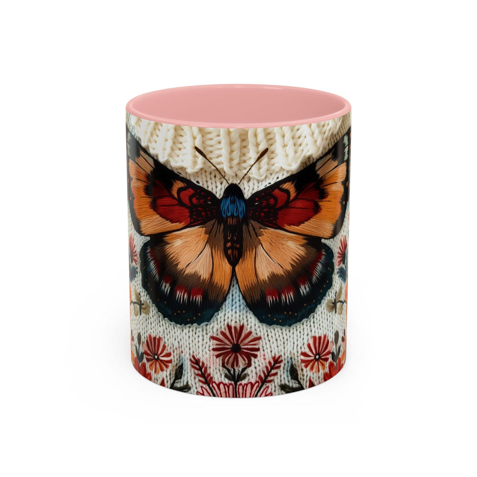 Jumper Pattern Inspired Butterly Mug, 11oz, Flowers and Butterflies ...
