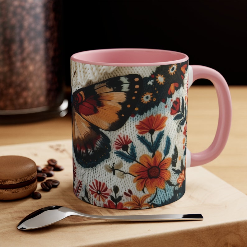 Jumper Pattern Inspired Butterly Mug, 11oz, Flowers and Butterflies ...