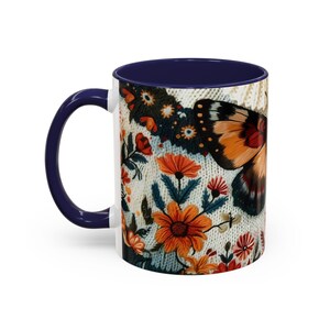Jumper Pattern Inspired Butterly Mug, 11oz, Flowers and Butterflies ...