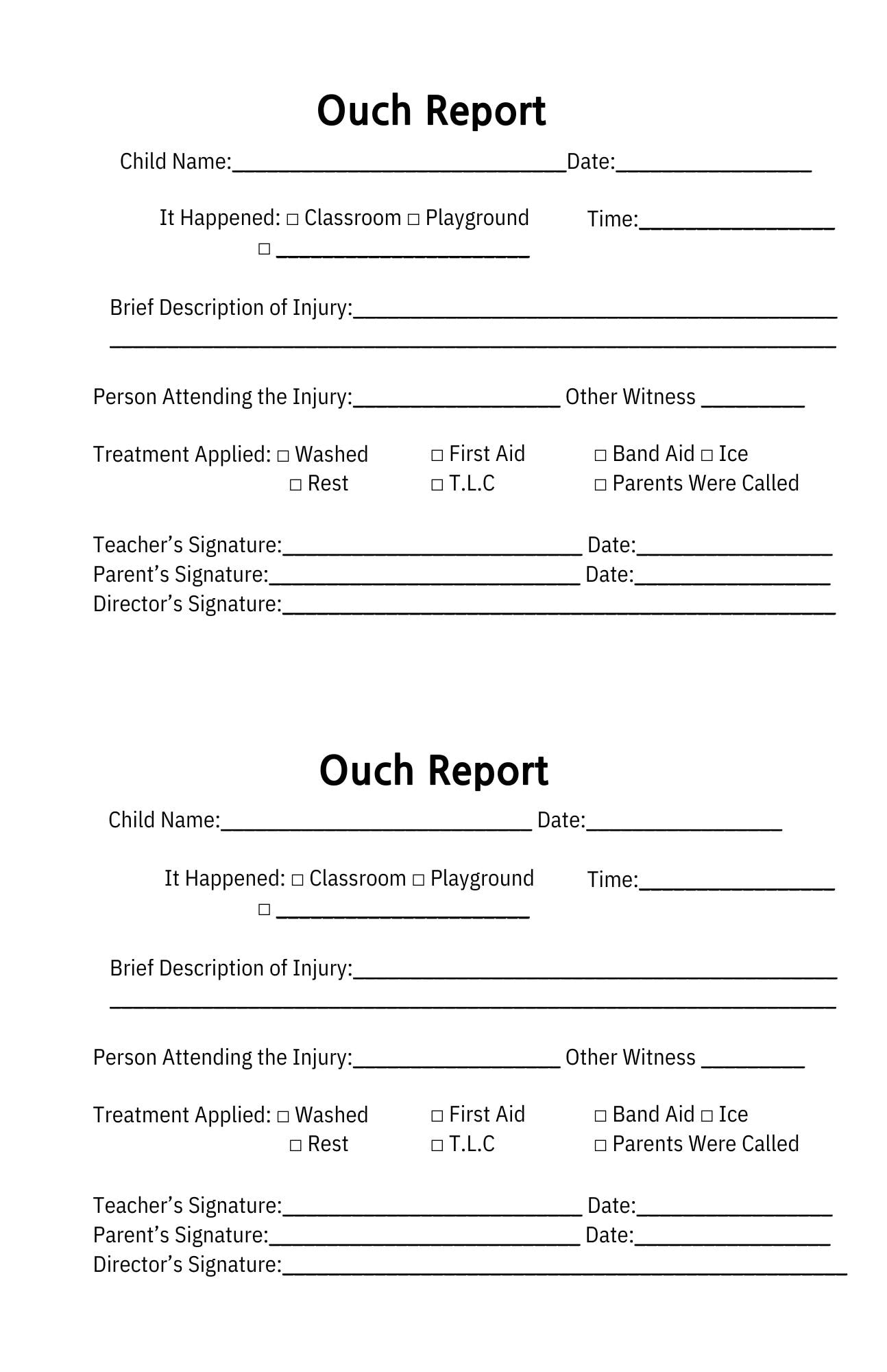 Daycare Ouch Report Form, Incident Documentation - Etsy