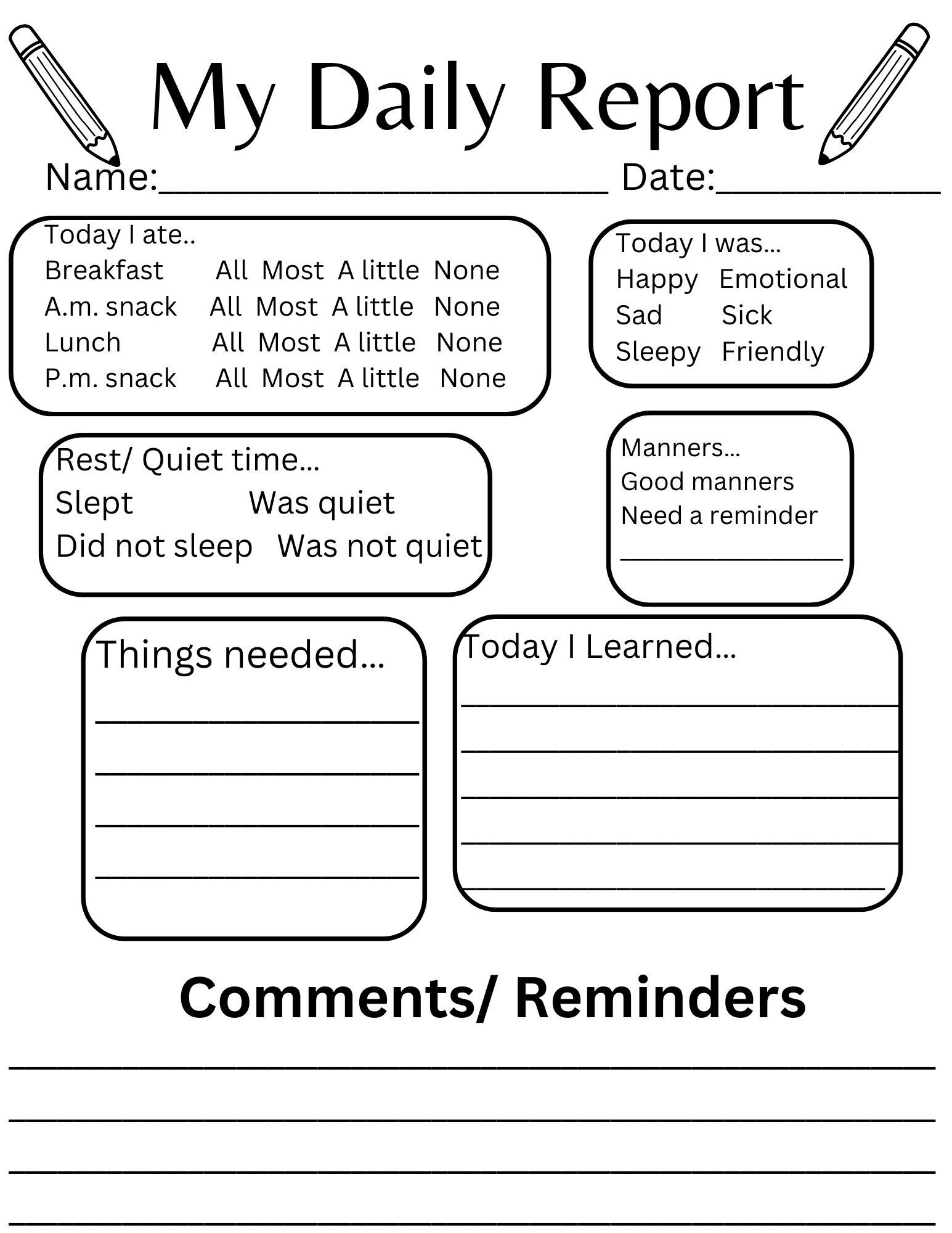 Daycare Daily Report for Teachers (digital File) - Etsy