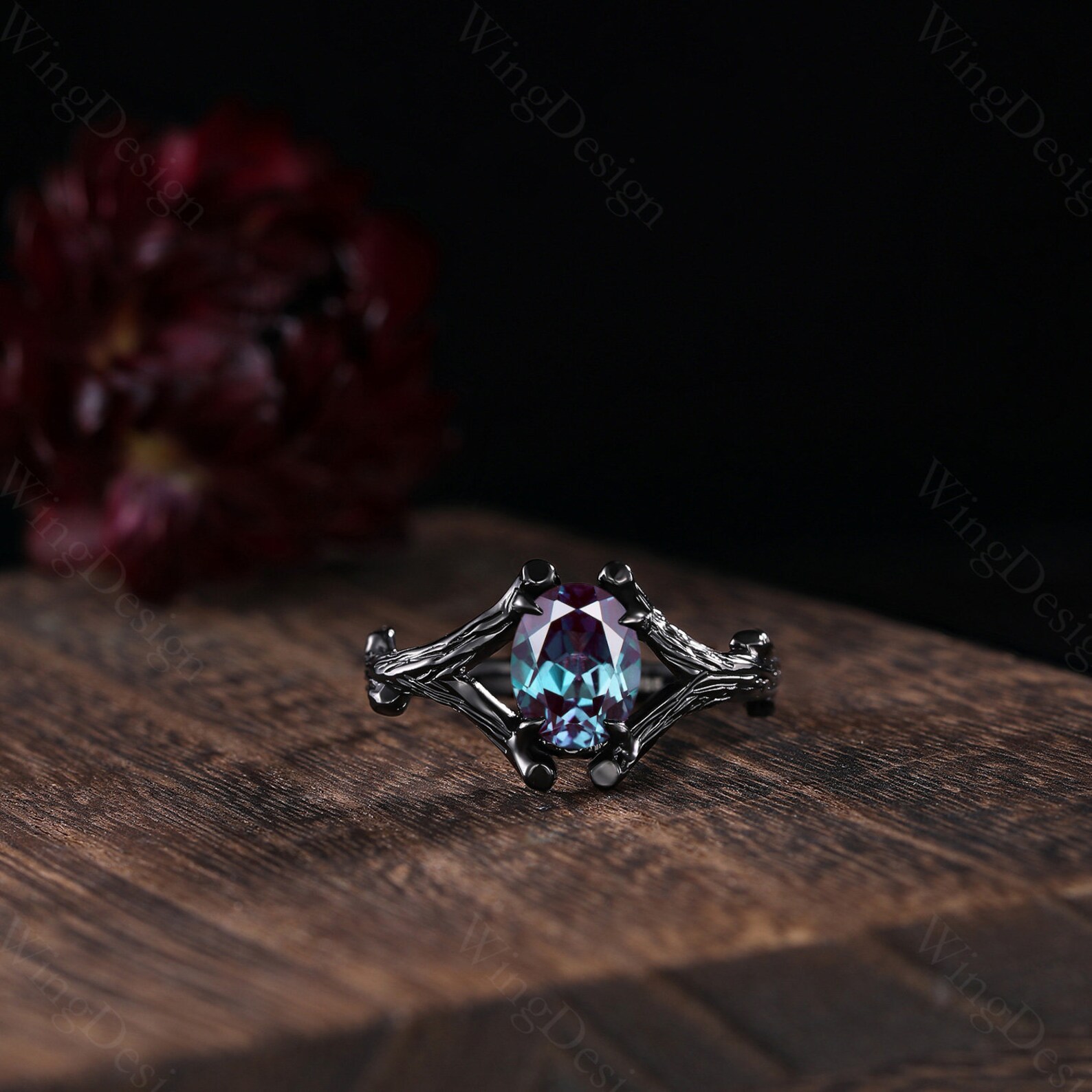 Braided Olive Branch Alexandrite Couples Ring Set Mixed Metals Tree ...