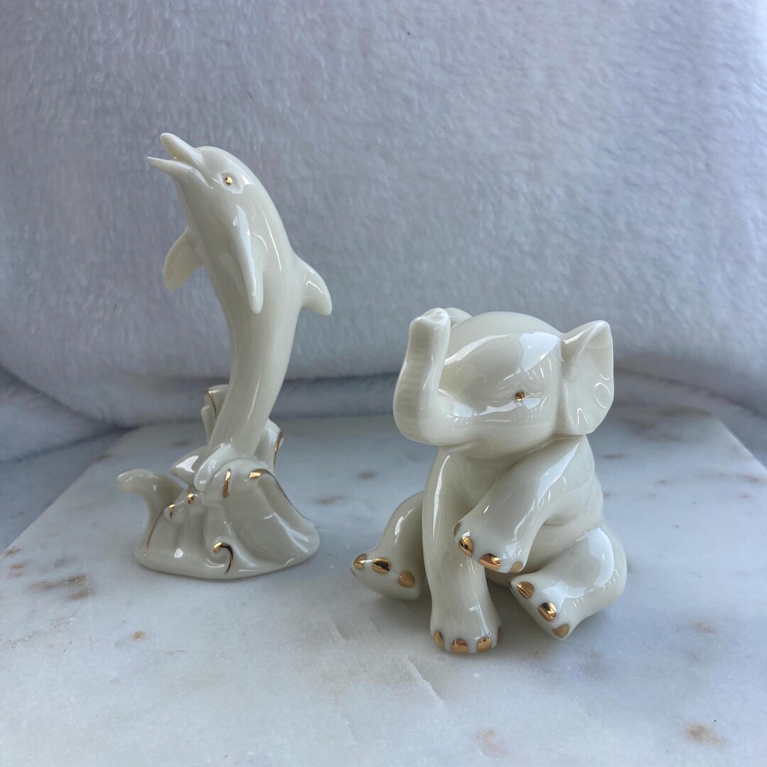 Lenox Glass Animal Figurines Dolphin and Elephant - Etsy