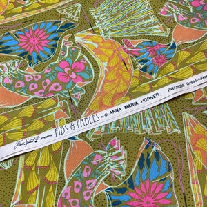 Anna Maria Horner FIBS & FABLES Dressmaker in Brass Print Cotton Fabric ...