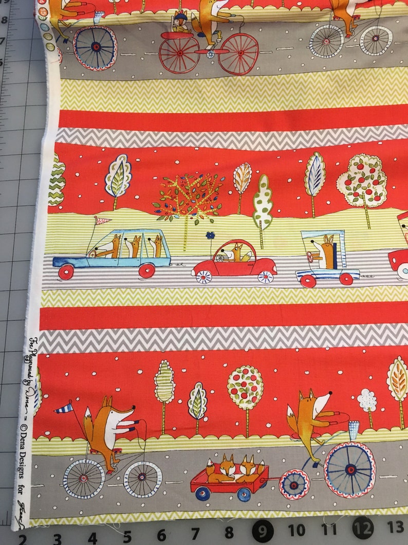 Dena Designs Fox Playground Transport Red Cotton Fabric BTY - Etsy