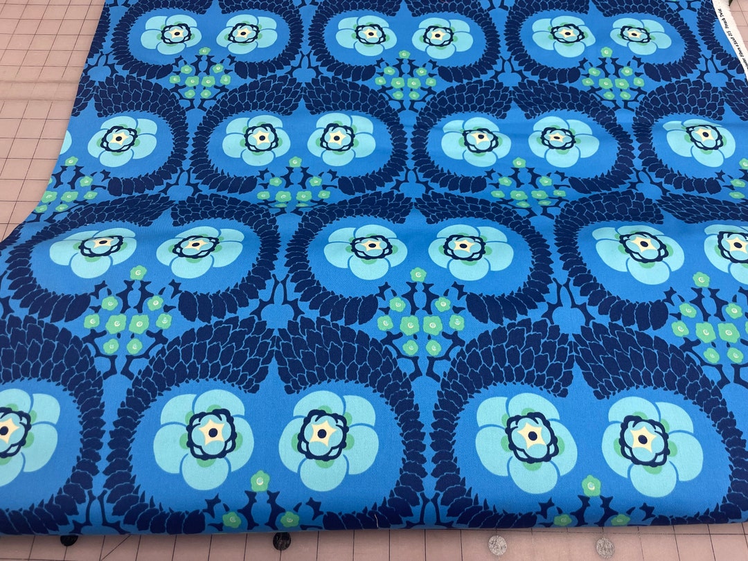 Amy Butler Violette Sateen Collection - French Twist in Marine - Blue Cotton Fabric by the Yard ...