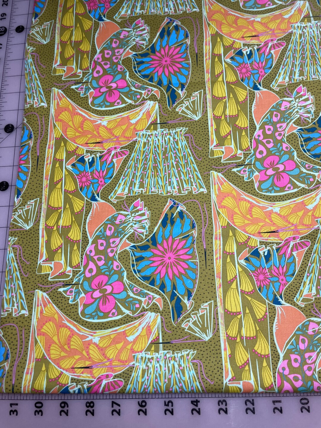 Anna Maria Horner FIBS & FABLES Dressmaker in Brass Print Cotton Fabric ...