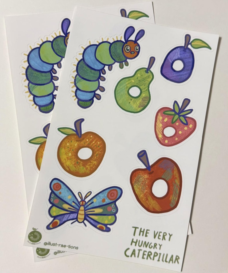 Very Hungry Caterpillar Bug Matte Waterproof Sticker Sheet With Fruit ...