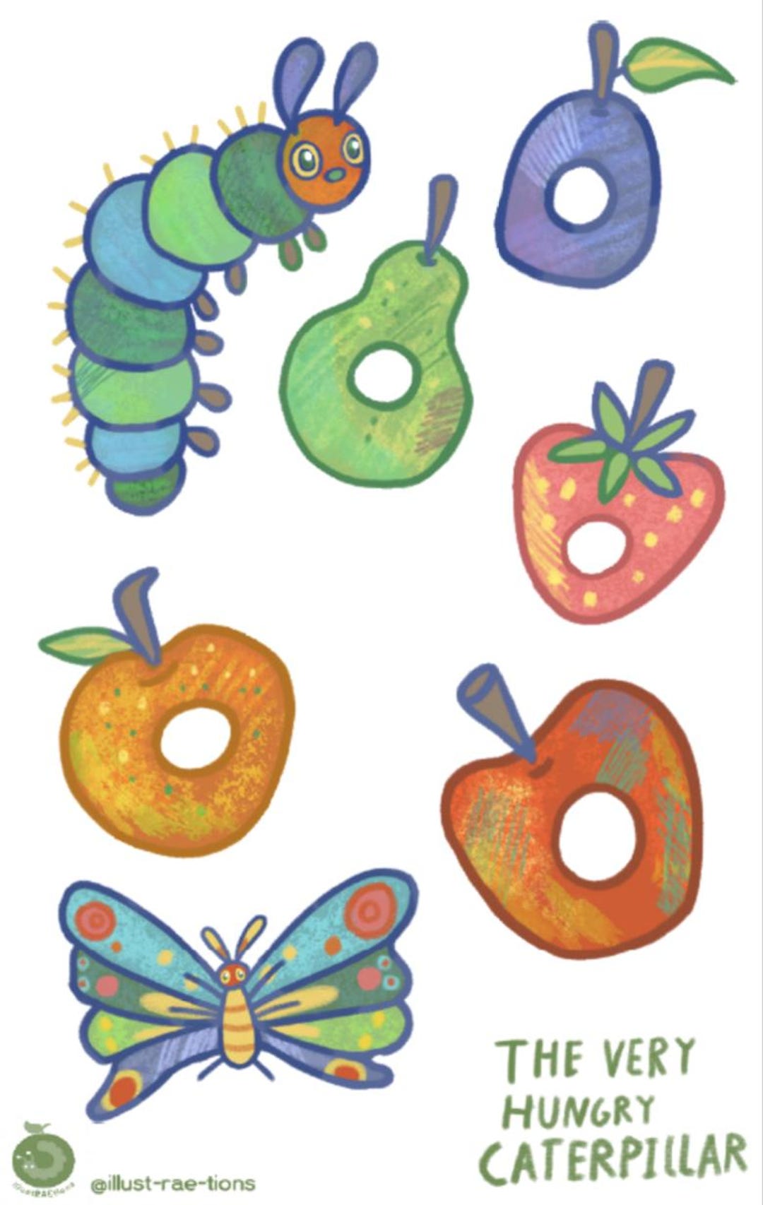 Very Hungry Caterpillar Bug Matte Waterproof Sticker Sheet With Fruit ...