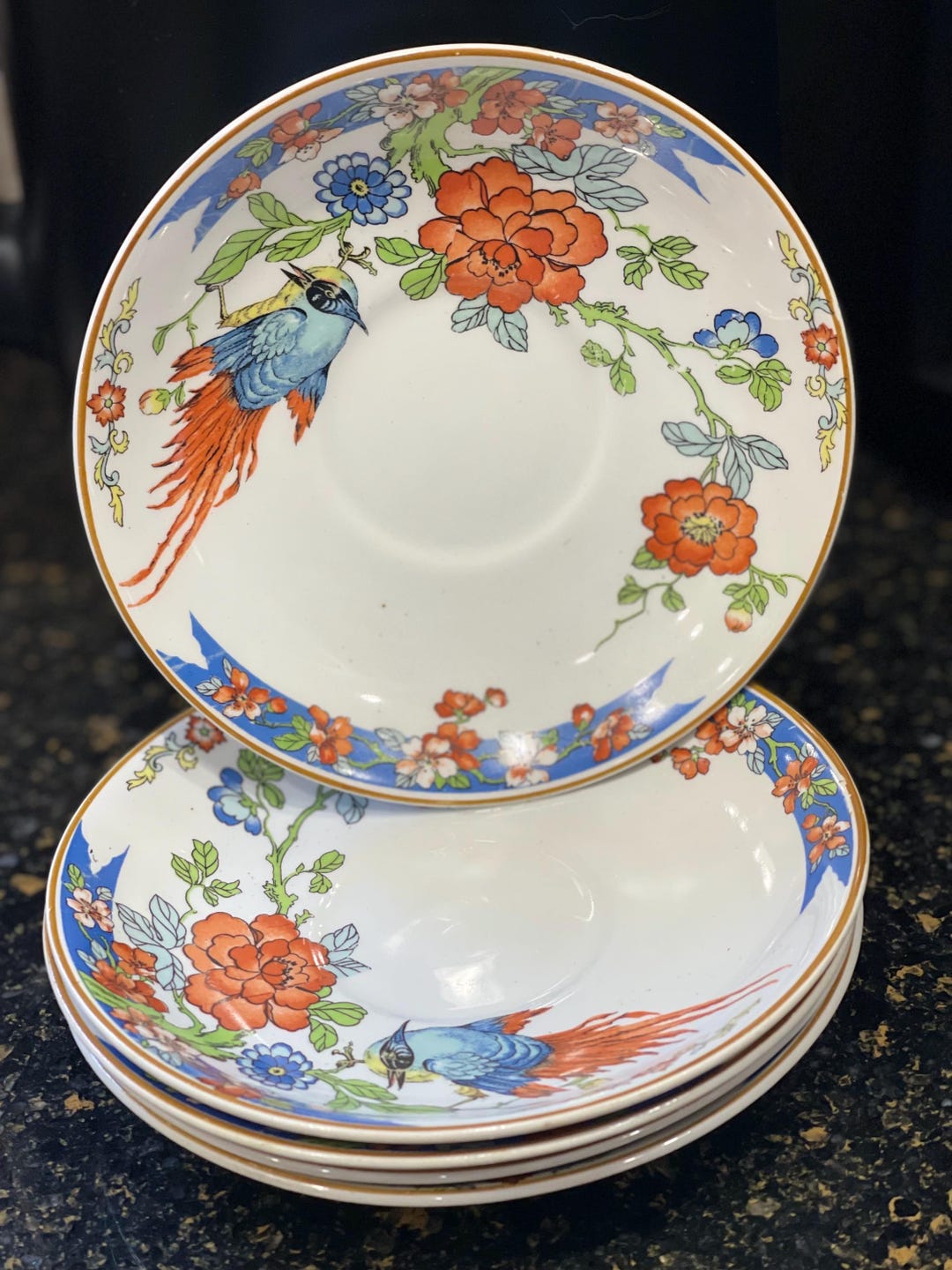5 Saucers Wood and Sons, Birds of Paradise Pattern, England 1917 - Etsy
