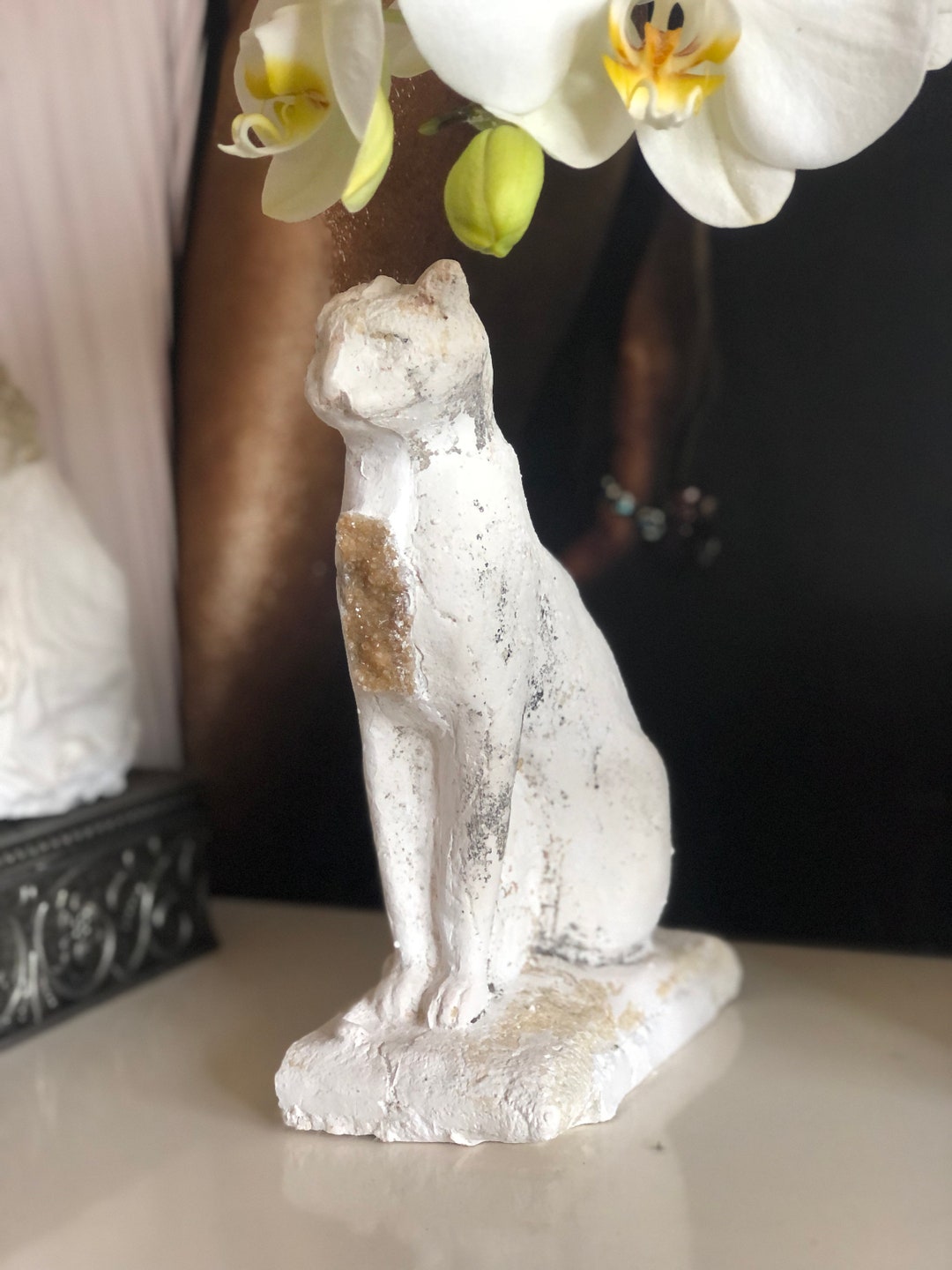 Cat Ancient Statue, Plaster Sculpture, Citrine, Animal Spirit, Altar ...