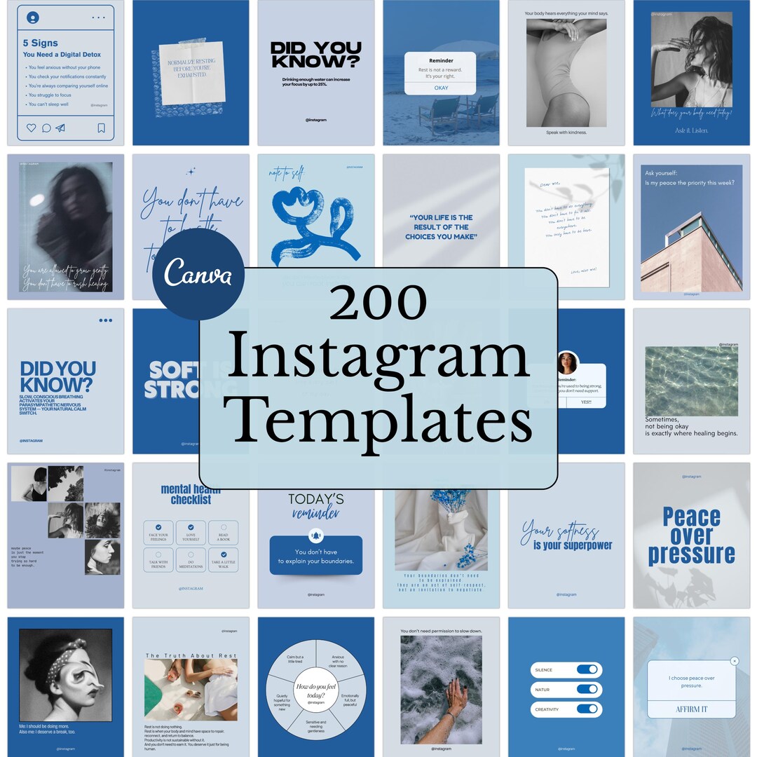 200 Blue Instagram Templates, Wellness Instagram Templates Canva, Posts ...