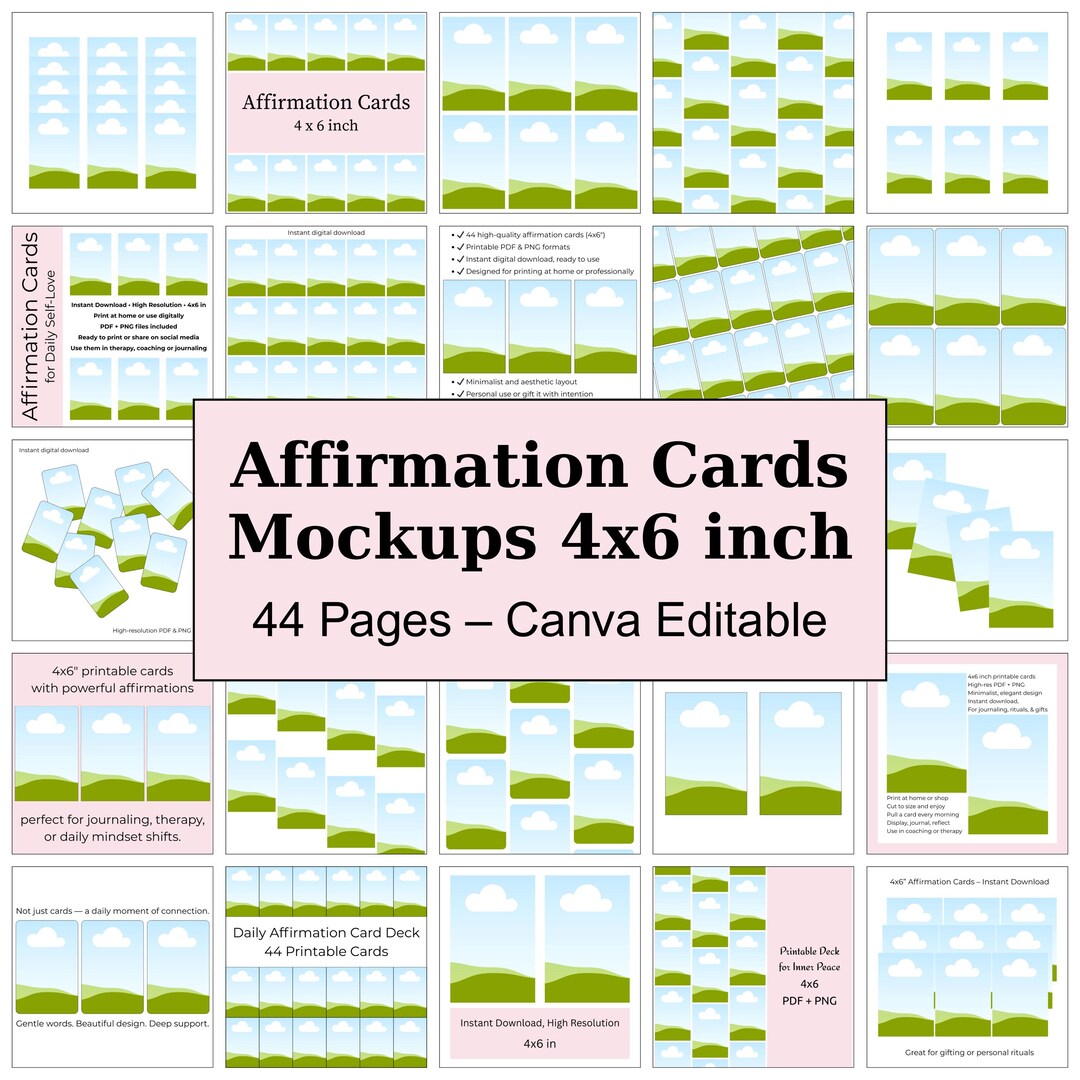 Affirmation Cards Mockups Templates, Canva Editable, 4x6 Printables ...