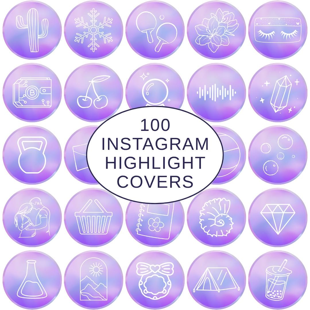 100 Purple Instagram Highlight Covers – Minimalist Line Art (PNG Set ...