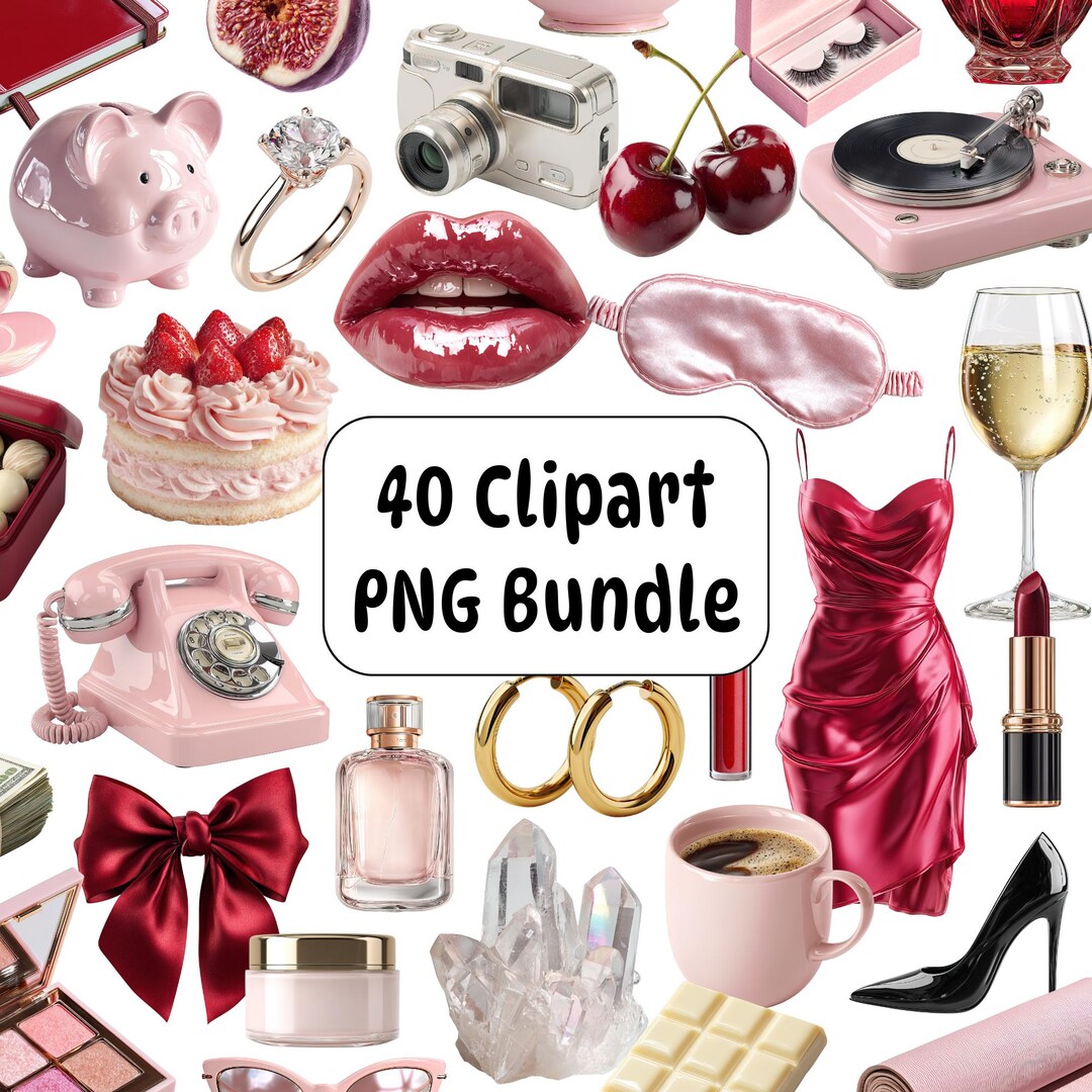 Y2K Girly Clipart PNG Bundle, Pink Red Black, Planner Stickers (digital ...