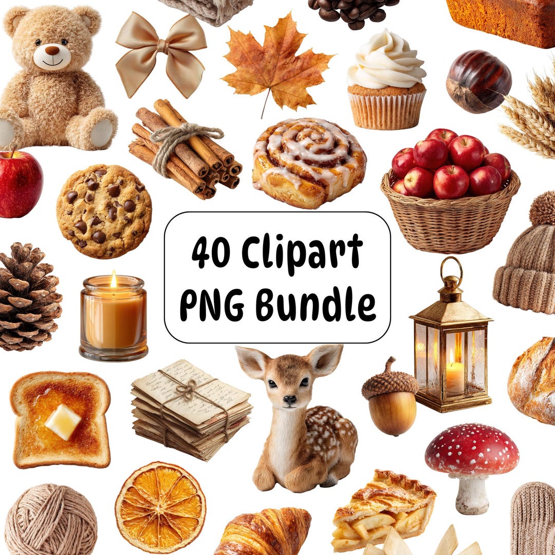 Cozy Autumn Clipart PNG Bundle, Cottagecore Fall Graphics (digital ...