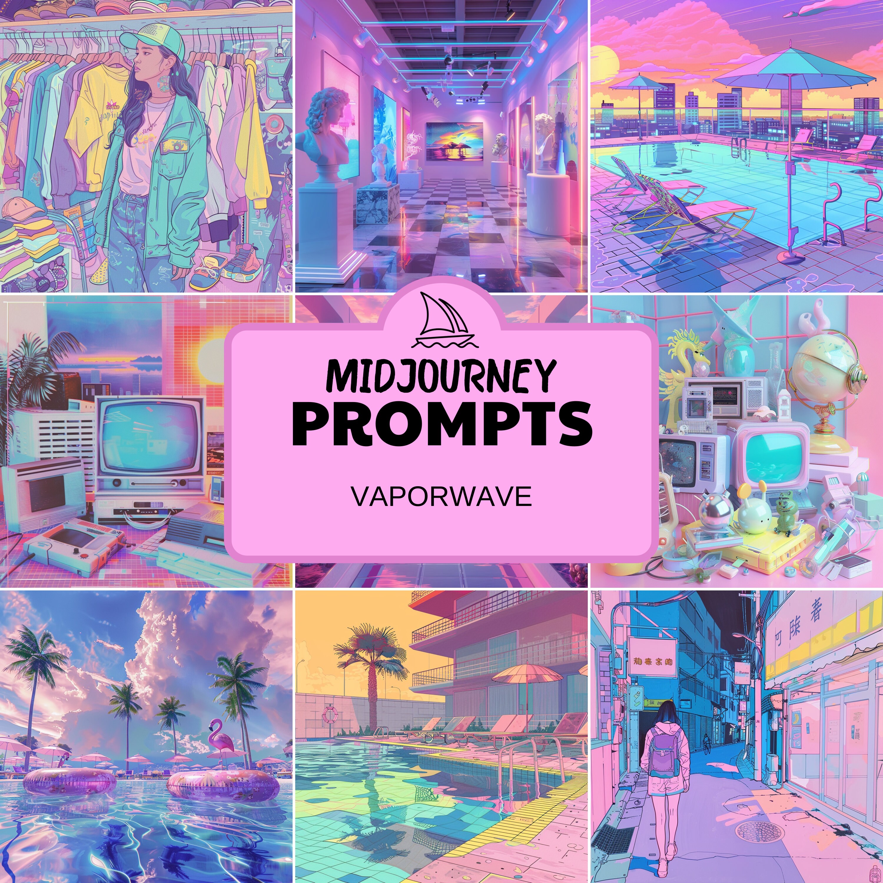 Midjourney Prompts Aesthetic Vaporwave Art Pastel Ai Prompt Lo-fi 80s ...