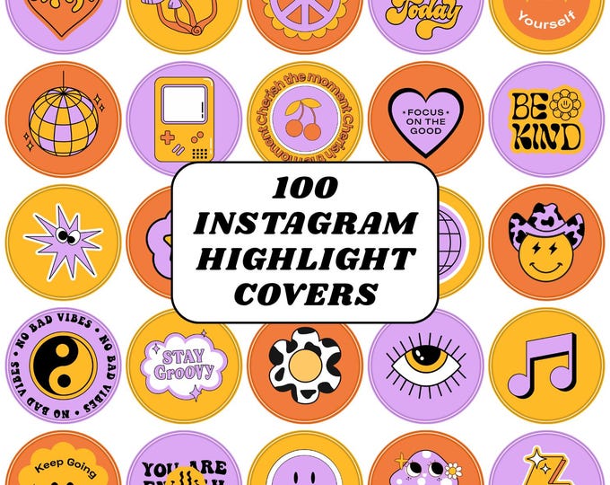 50+ Retro 70's Instagram Story Highlight Icons, Hippie Colorful IG ...