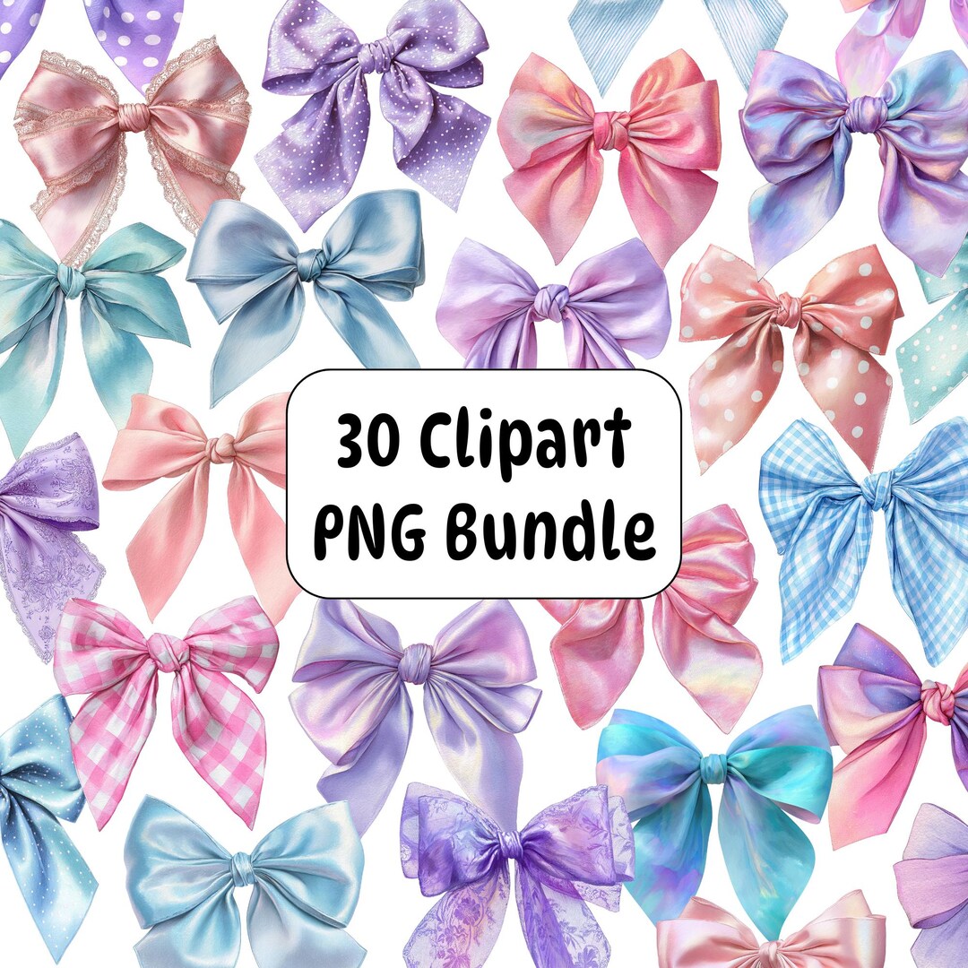 Watercolor Pastel Bow Clipart Bundle: Girly Stickers, Scrapbooking (PNG ...