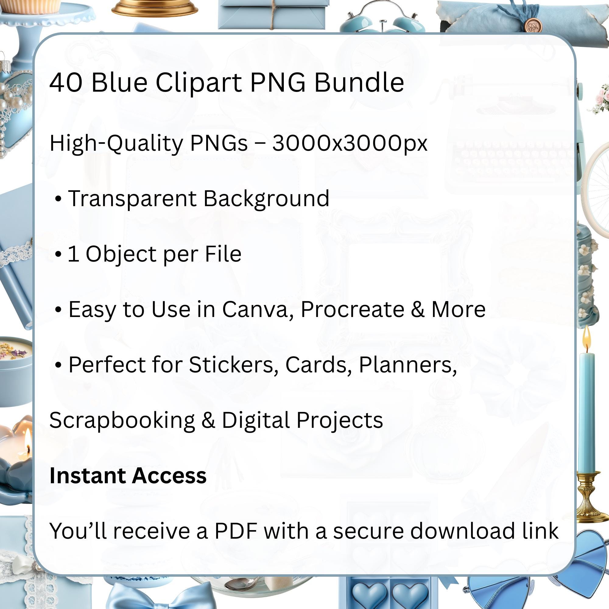 Blue Coquette Clipart Bundle, Feminine PNG Stickers (digital Download ...