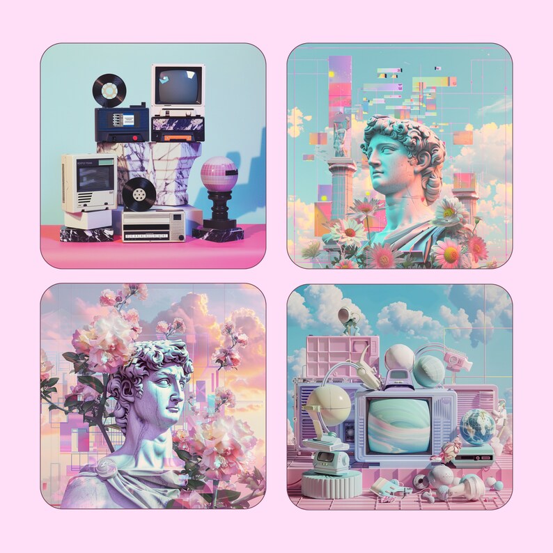 Midjourney Prompts Aesthetic Vaporwave Art Pastel Ai Prompt Lo-fi 80s ...