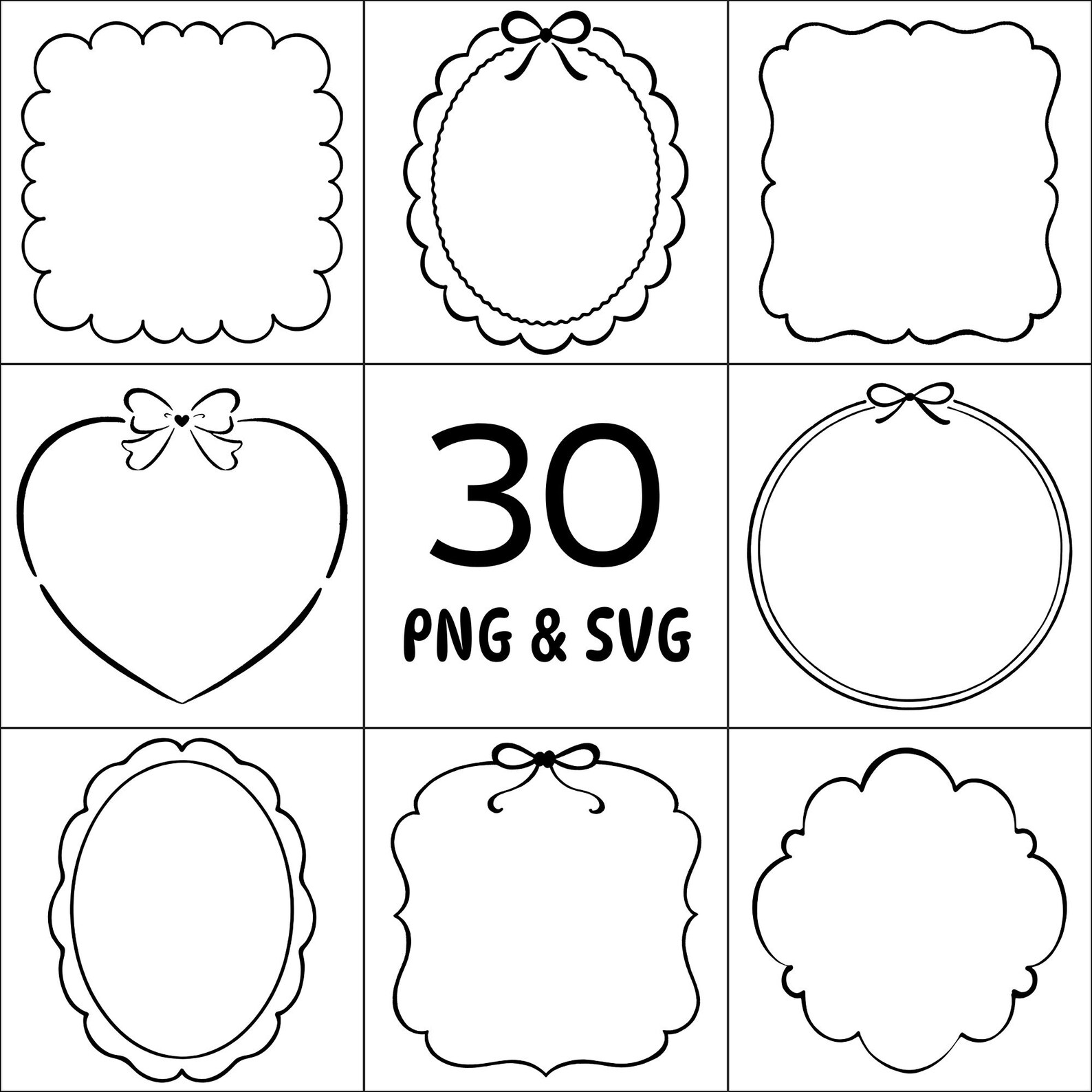 30 Black Line Frames Clipart PNG SVG, Outline Frame Set, Minimalist ...